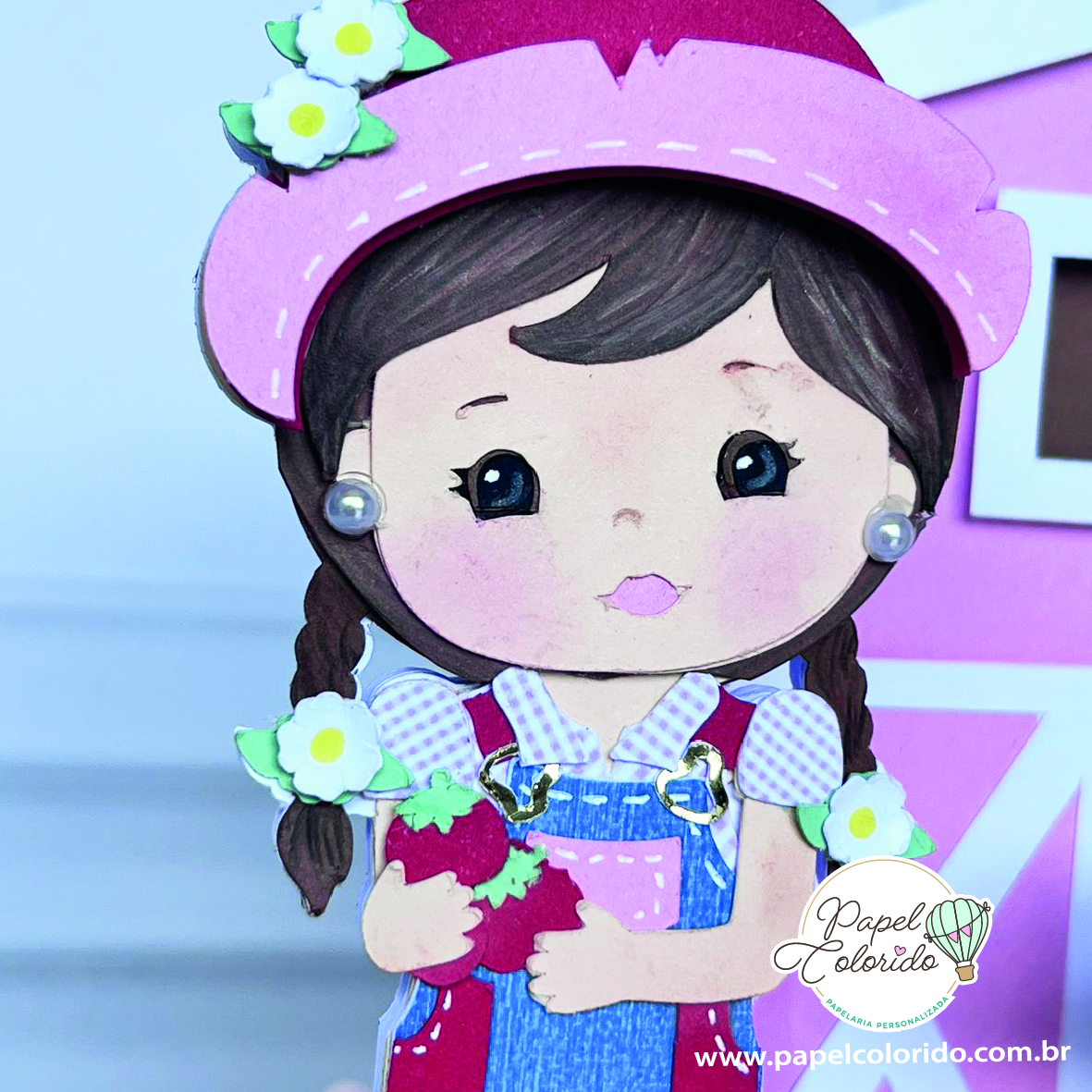 Topo de Bolo: Fazendinha Menina, fazendeira do tomate - Papel Colorido