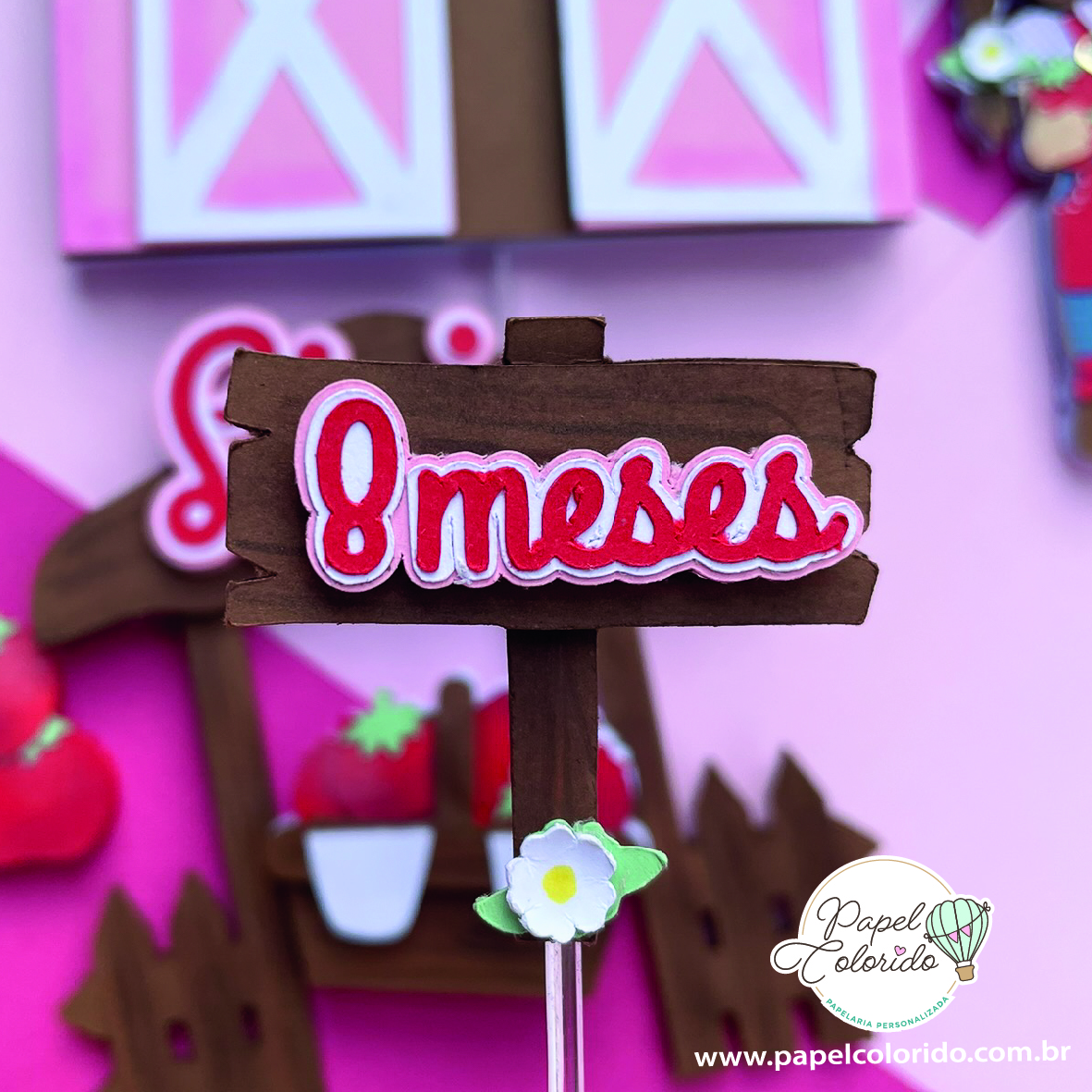 Topo de Bolo: Fazendinha Menina, fazendeira do tomate - Papel Colorido