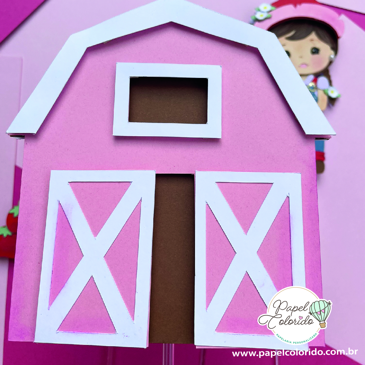 Topo de Bolo: Fazendinha Menina, fazendeira do tomate - Papel Colorido