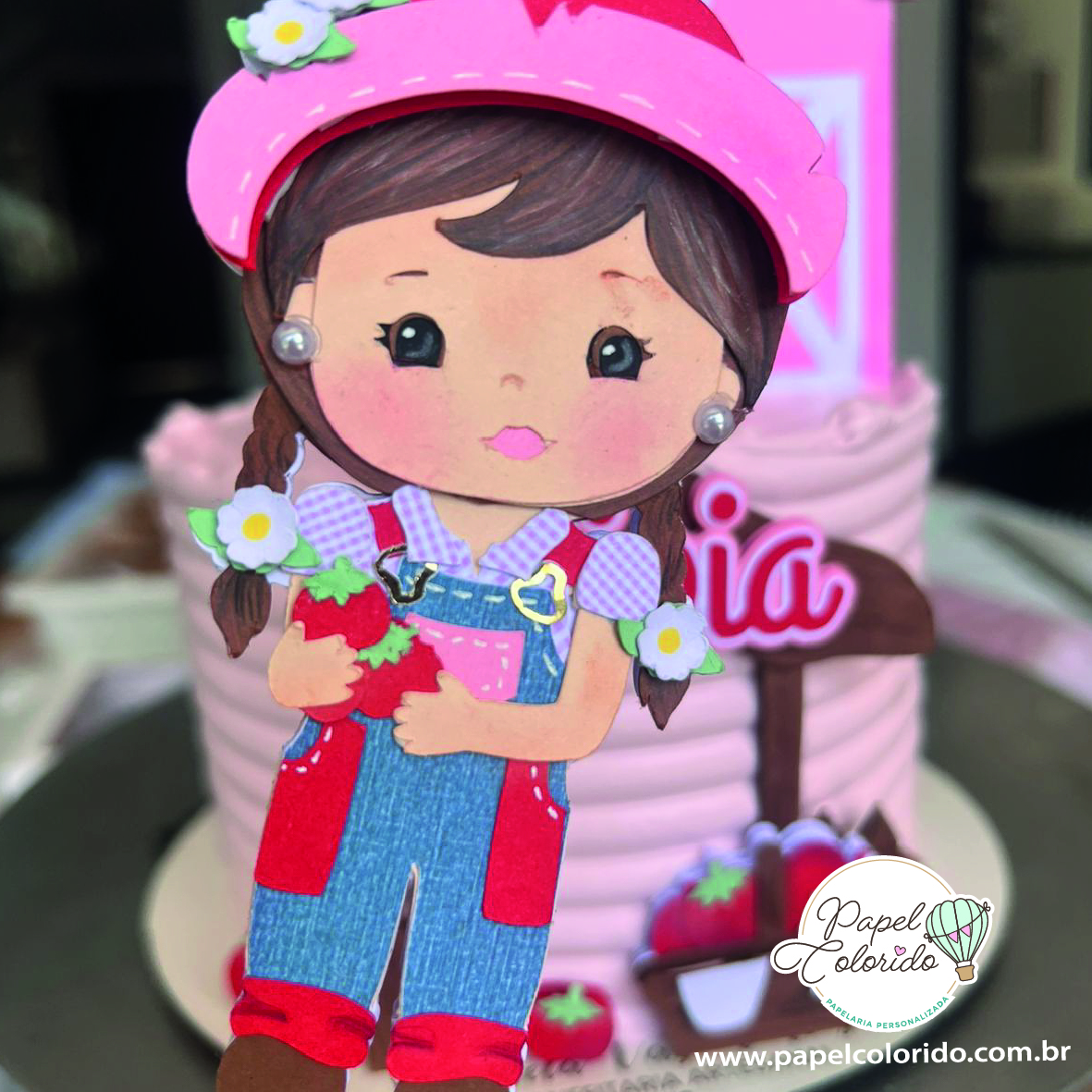 Topo de Bolo: Fazendinha Menina, fazendeira do tomate - Papel Colorido