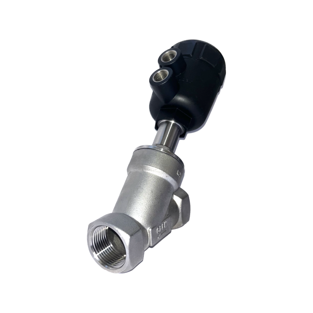 Válvula Pneumática Angular 1" NF Aço Inox 304 - Hambor Válvulas Industriais