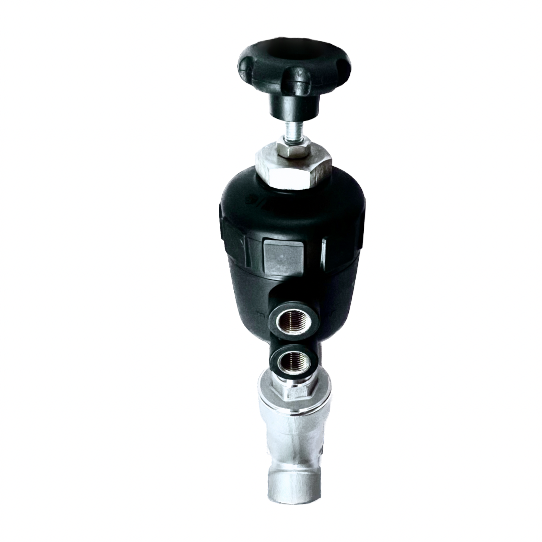 Válvula Pneumática Angular 3/4" NF Aço Inox 316 com Regulagem - Hambor ...