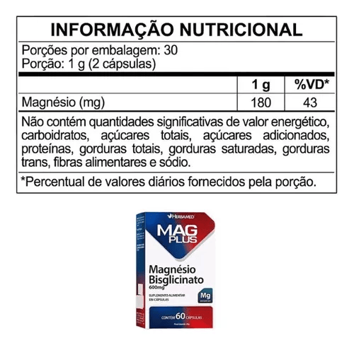 Mag Plus Magnésio Bisglicinato - 60 cápsulas - Empório Natural Mix