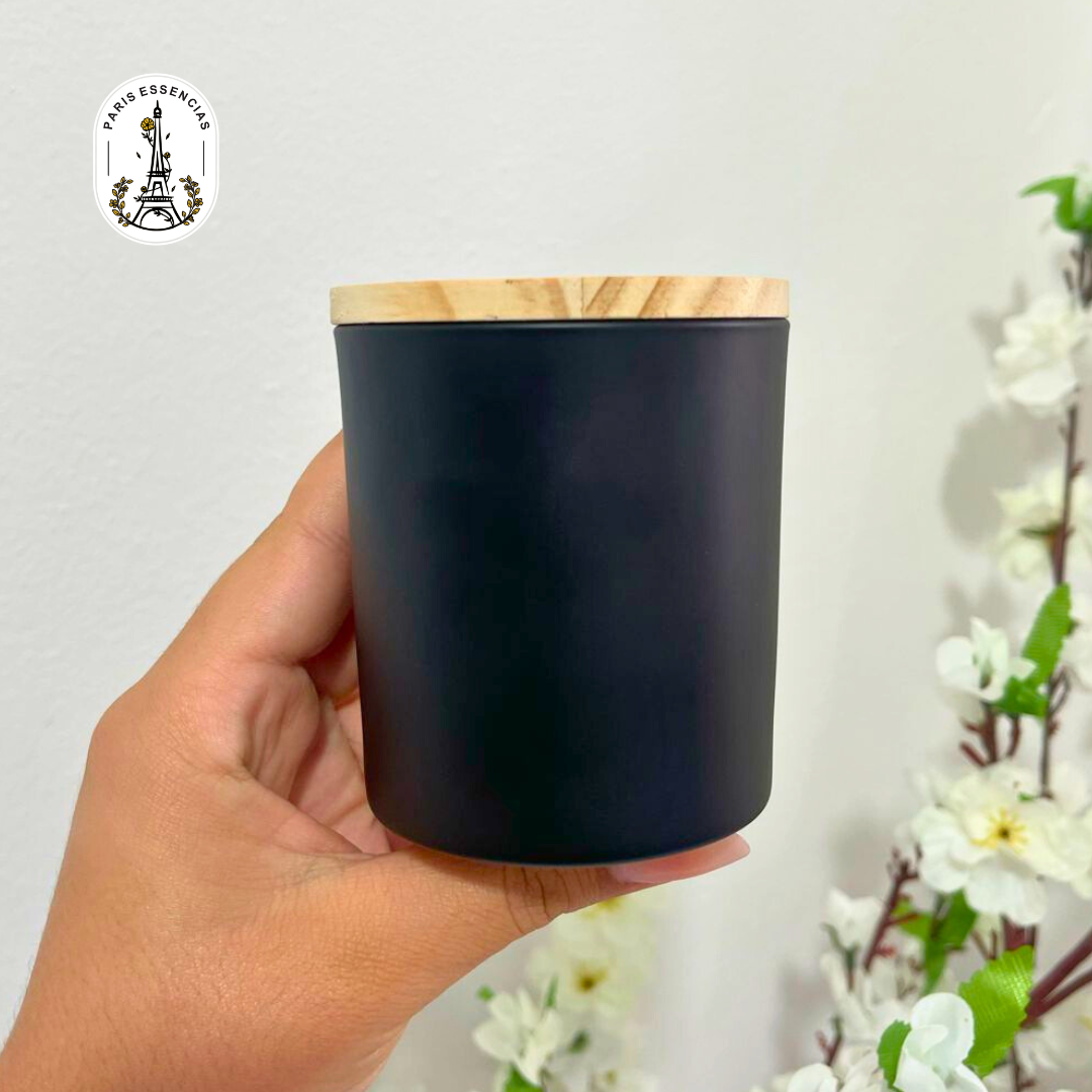 Pote p/ Vela 220ml Preto Fosco Com Tampa - (un) - Paris Essencias