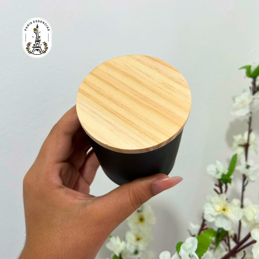 Pote p/ Vela 220ml Preto Fosco Com Tampa - (un) - Paris Essencias