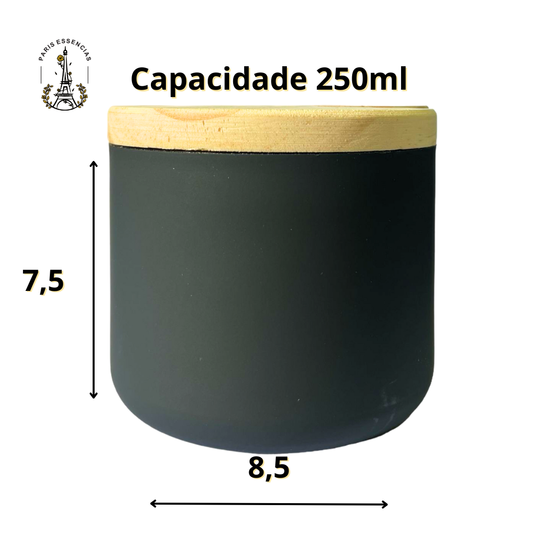 Pote Para Vela 250ml Preto C/ Tampa Pinus - (un) - Paris Essencias