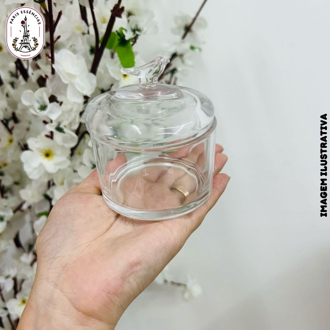 Pote de Cristal Ecológico com Tampa Bird - 7,5cm x 7,5cm x 8,5cm - Paris Essencias