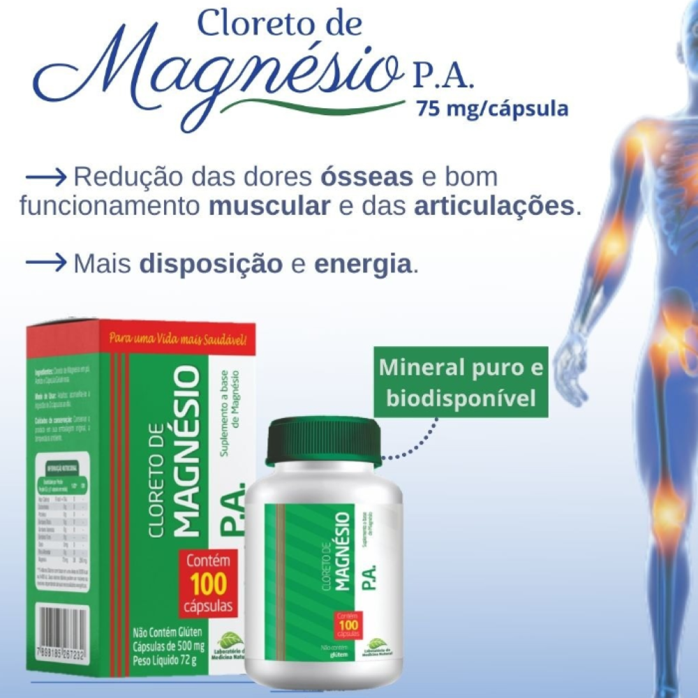 Cloreto de Magnésio PA 500mg - 100 cápsulas - Medinal - Mille Grani ...