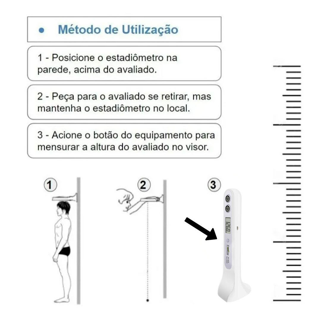 Estadiômetro Antropômetro Digital Medidor de Altura Portátil 200cm Fit ...