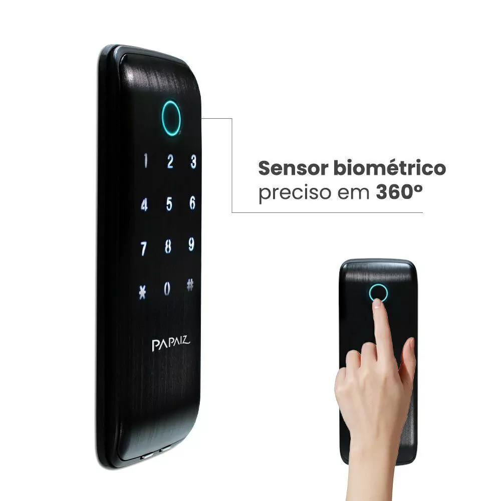 Fechadura Digital Biométrica De Sobrepor SL125B Papaiz Resistente A ...