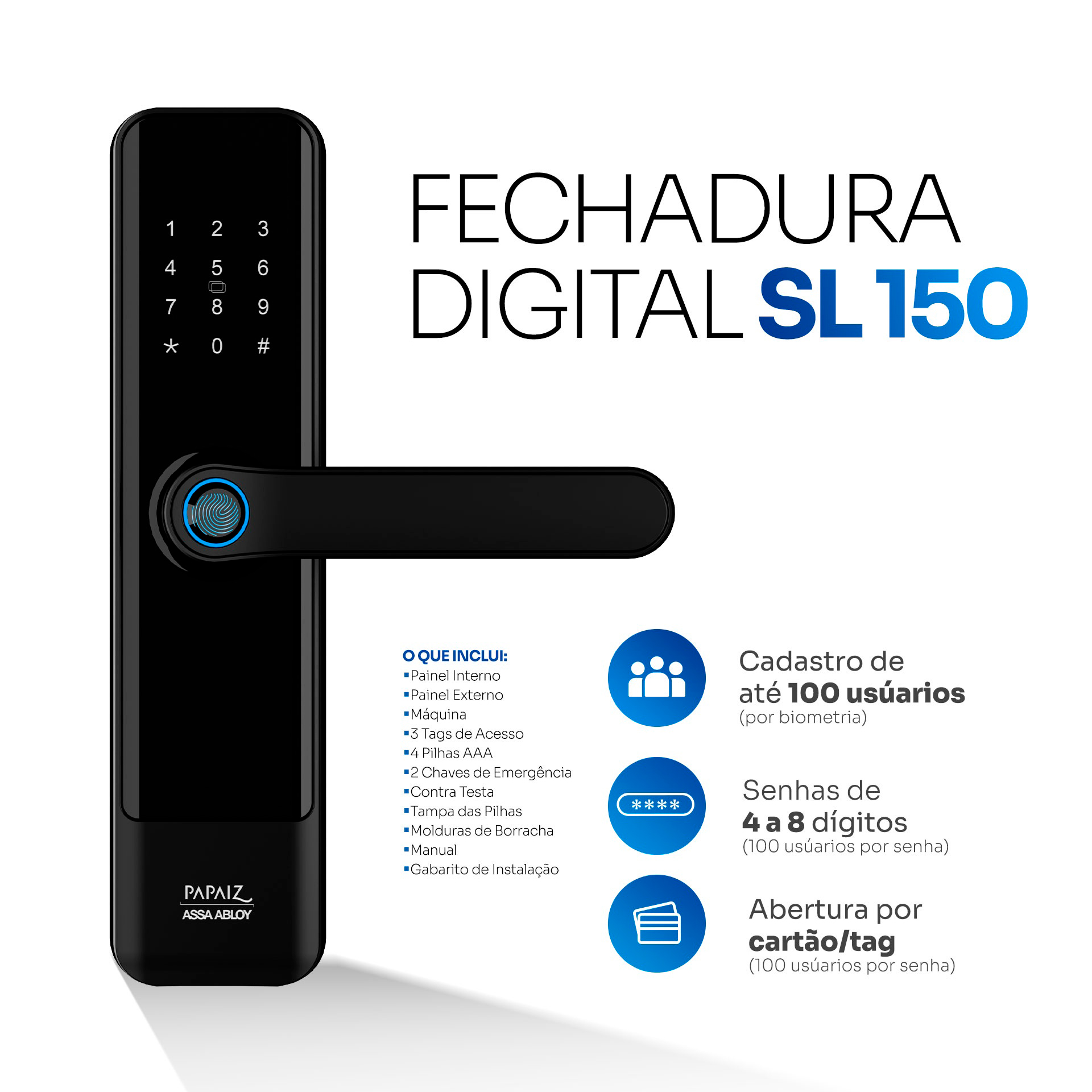 Fechadura Eletrônica SL 150 De Embutir com Biometria Papaiz - Top ...