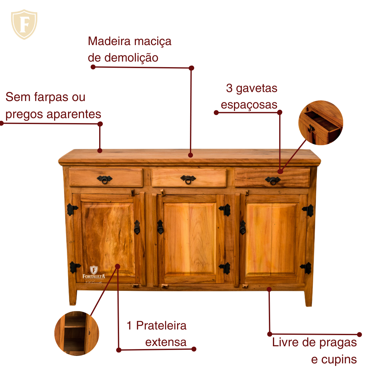 Arcaz Rústico Mineiro 3 portas em Madeira de Demolição - Fortaleza ...