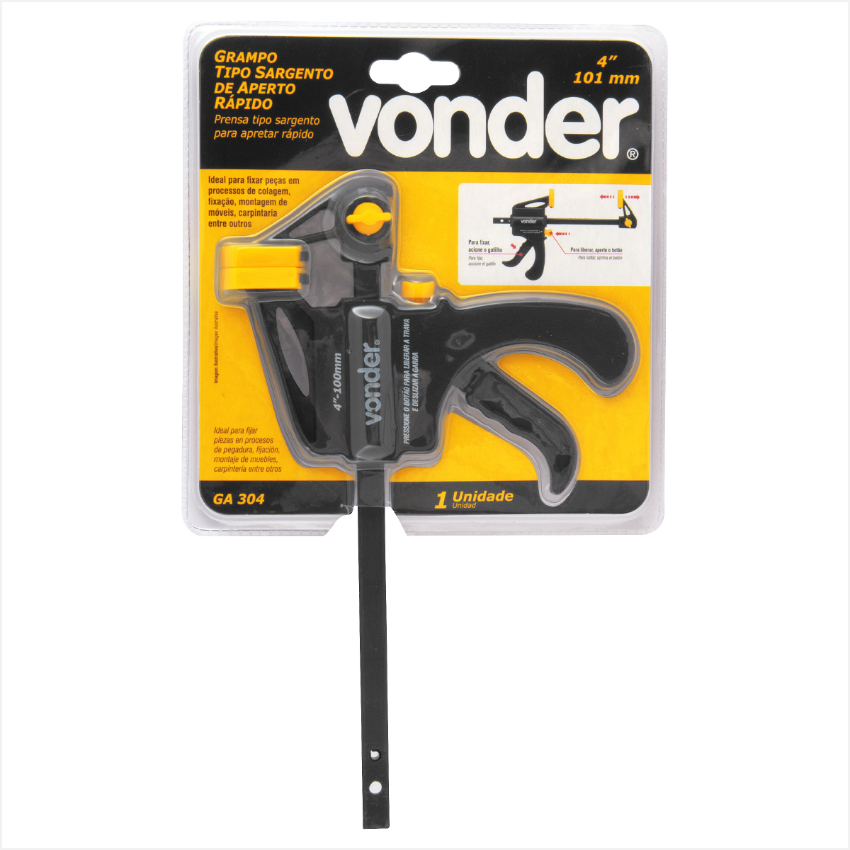 Grampo tipo sargento aperto rápido 4" - 101 mm GA 304 - Vonder ...
