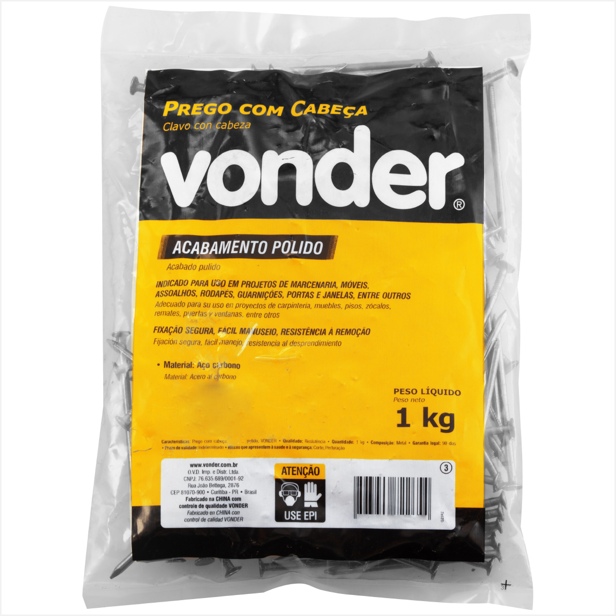 Prego com cabeça 24 x 60 (5.1/2" x 3) polido 1 kg - Vonder - Fercosa ...