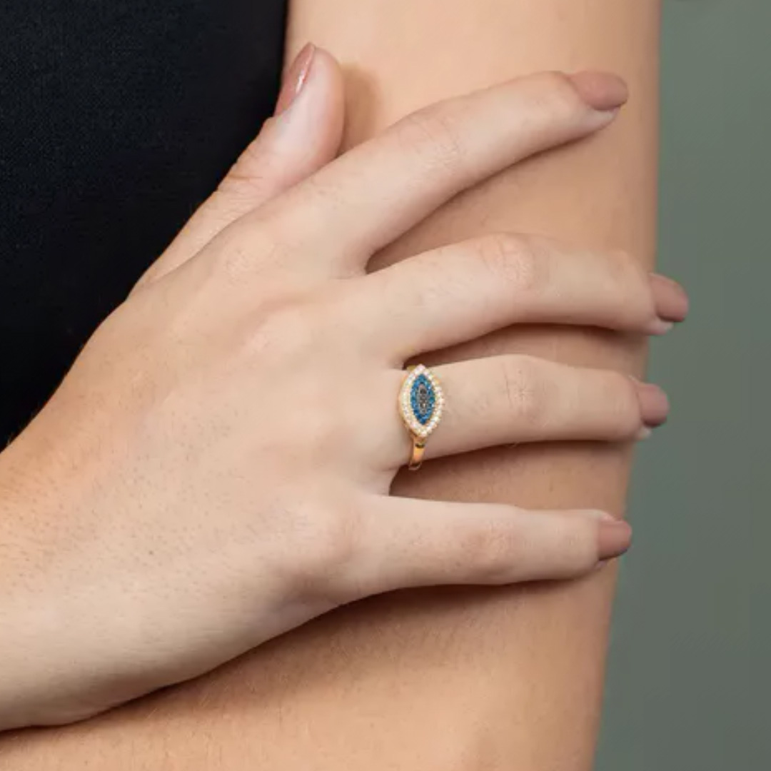 Anel de Ouro Olho Grego - Sterom Joalheria - www.sterom.com.br