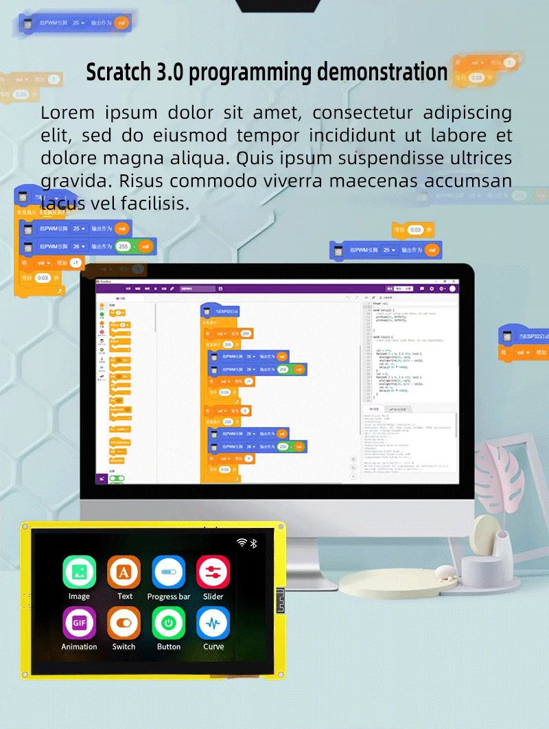 ESP32-S3 Tela de exibição inteligente, RGB, LCD, Módulo TFT, HMI, 8M ...