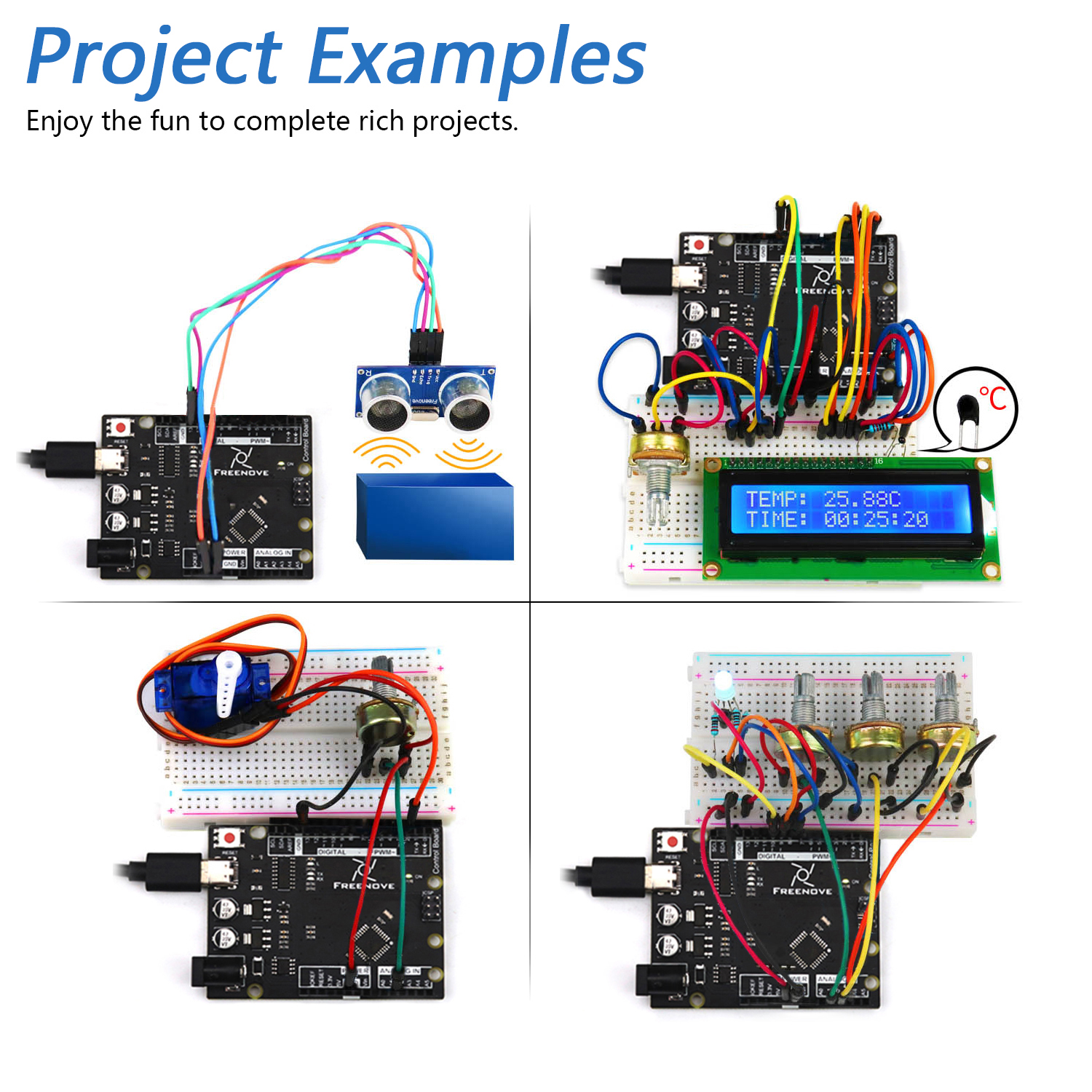 Freenove Ultrasonic Starter Kit, Arduino UNO R3 V4, 153-Tutorial ...