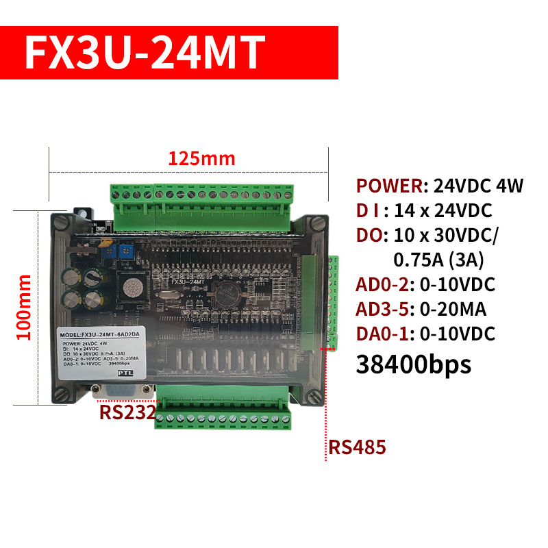 PLC FX3U-24MR/24MT – 14 Entradas, 10 Saídas (Relé ou Transistor), RS232 ...