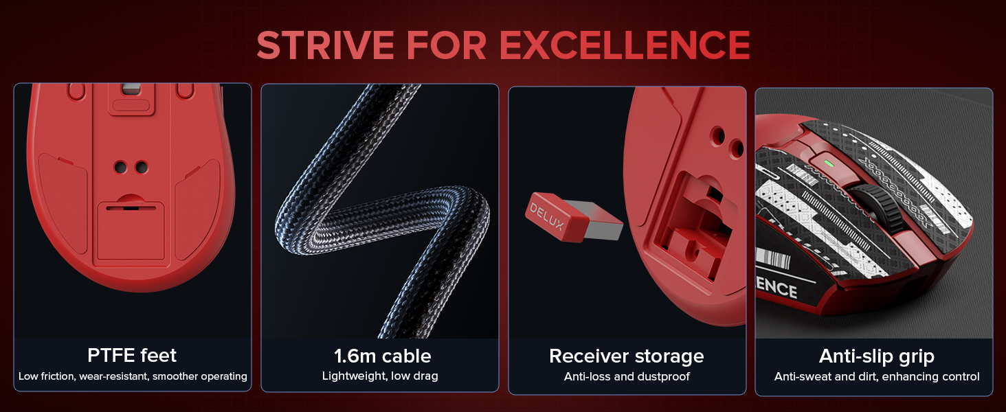 Mouse Gamer Delux M900 Pro Sem Fio – Ergonômico, 8K de Taxa de Pesquisa ...