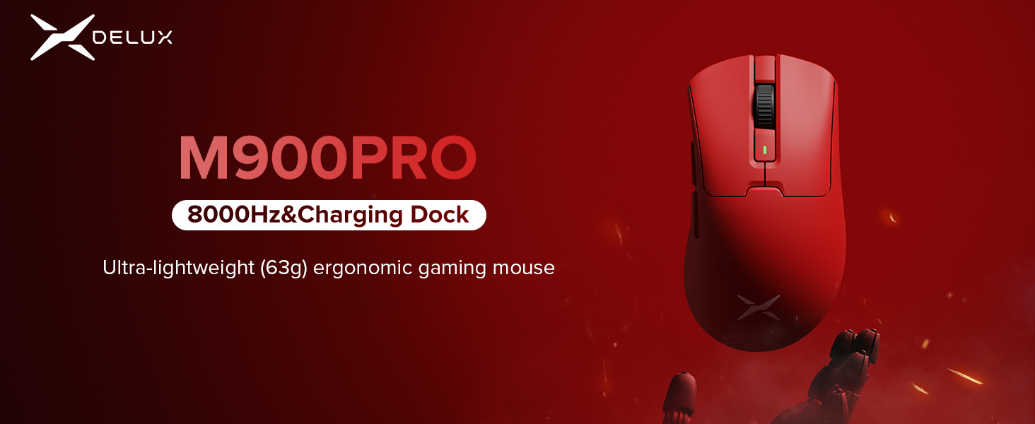Mouse Gamer Delux M900 Pro Sem Fio – Ergonômico, 8K de Taxa de Pesquisa ...