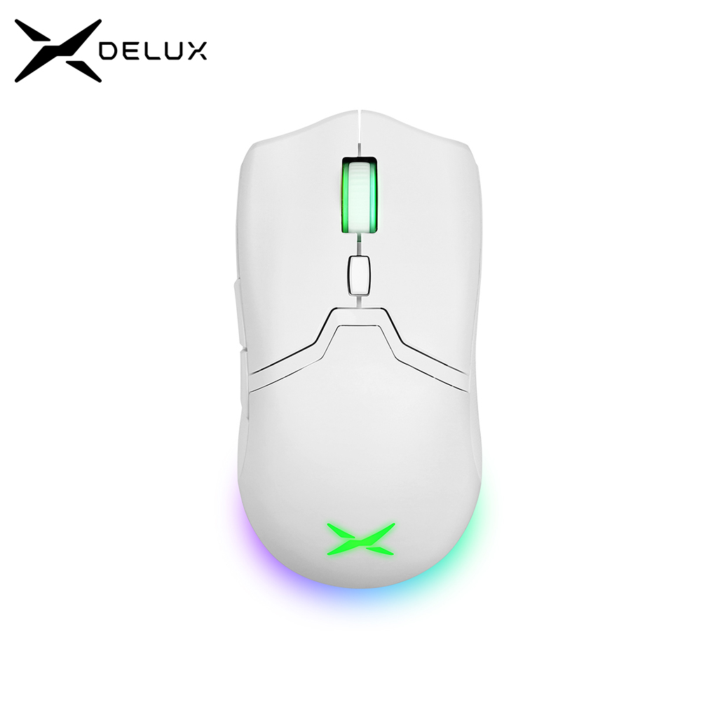 Mouse Gamer Delux M800 Branco – Sem Fio e Com Fio, Sensor PAW3395, RGB, Ergonômico, Recarregável ...