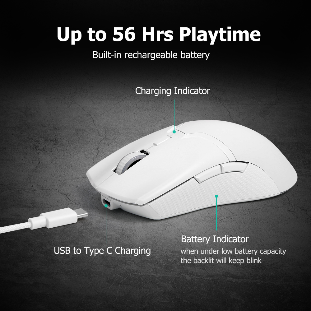 Mouse Gamer Delux M800 Branco – Sem Fio e Com Fio, Sensor PAW3395, RGB ...