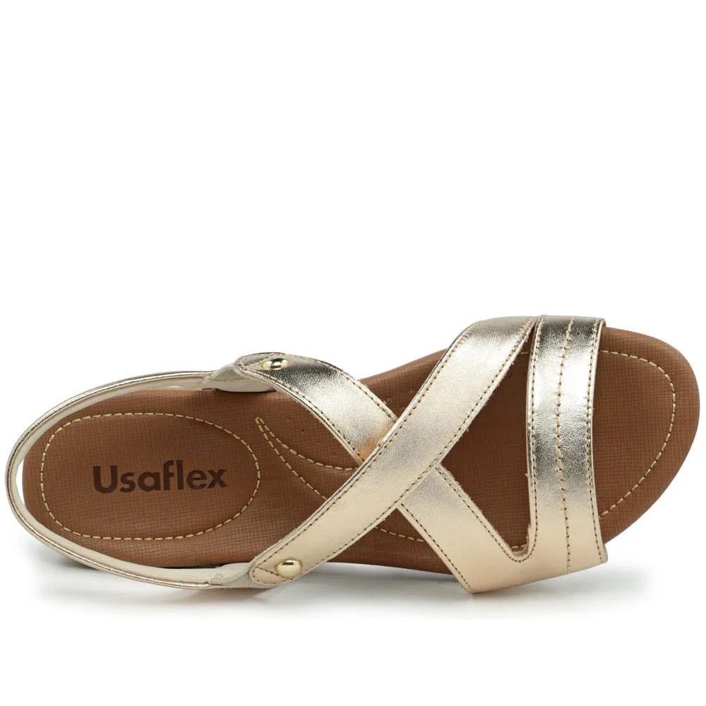 Sandália Usaflex em Couro com Elástico e Salto Baixo - Saúde Store