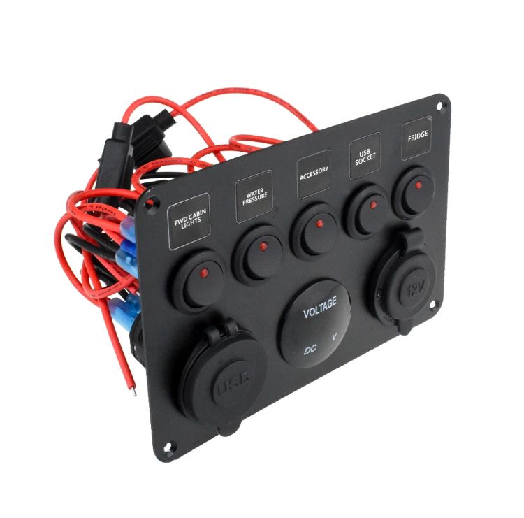 Painel eletrônico para barcos 5 funções + 2 USB + Tomada acendedor ...