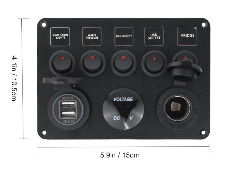 Painel eletrônico para barcos 5 funções + 2 USB + Tomada acendedor ...