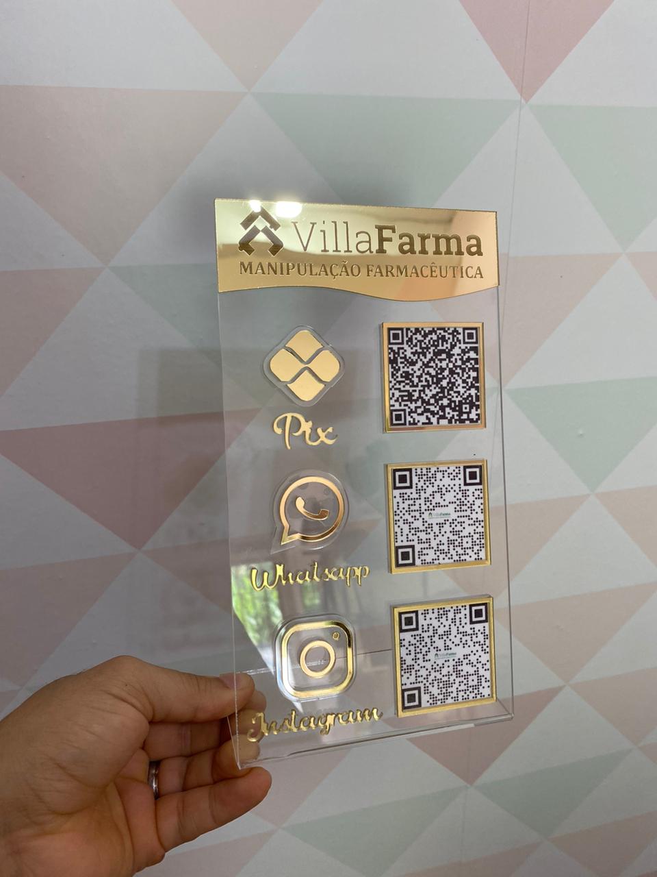 Placa Qr Code Acrílico - 03 Espaços - Lima Personalizados