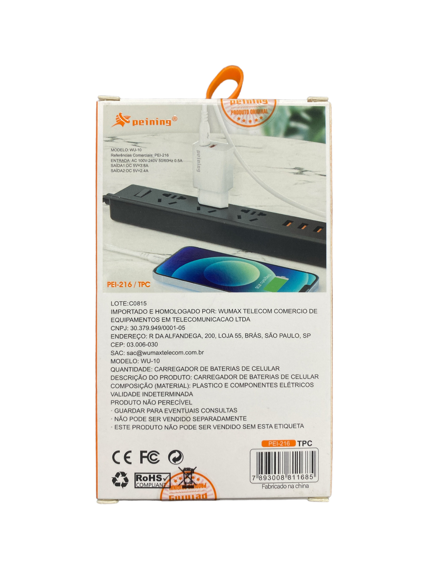 Carregador Peining 2 USB 6A Tipo-C PEI-216 Anatel - 5G Parts Distribuidora