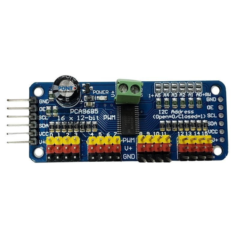 Módulo PWM PCA9685 I2C - 16 Canais para Servo - Eletrônica Cuiabá