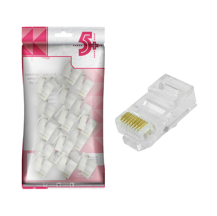Conector RJ45 5+ Macho Passagem 8x8 Cat.5 - Eletrônica Cuiabá