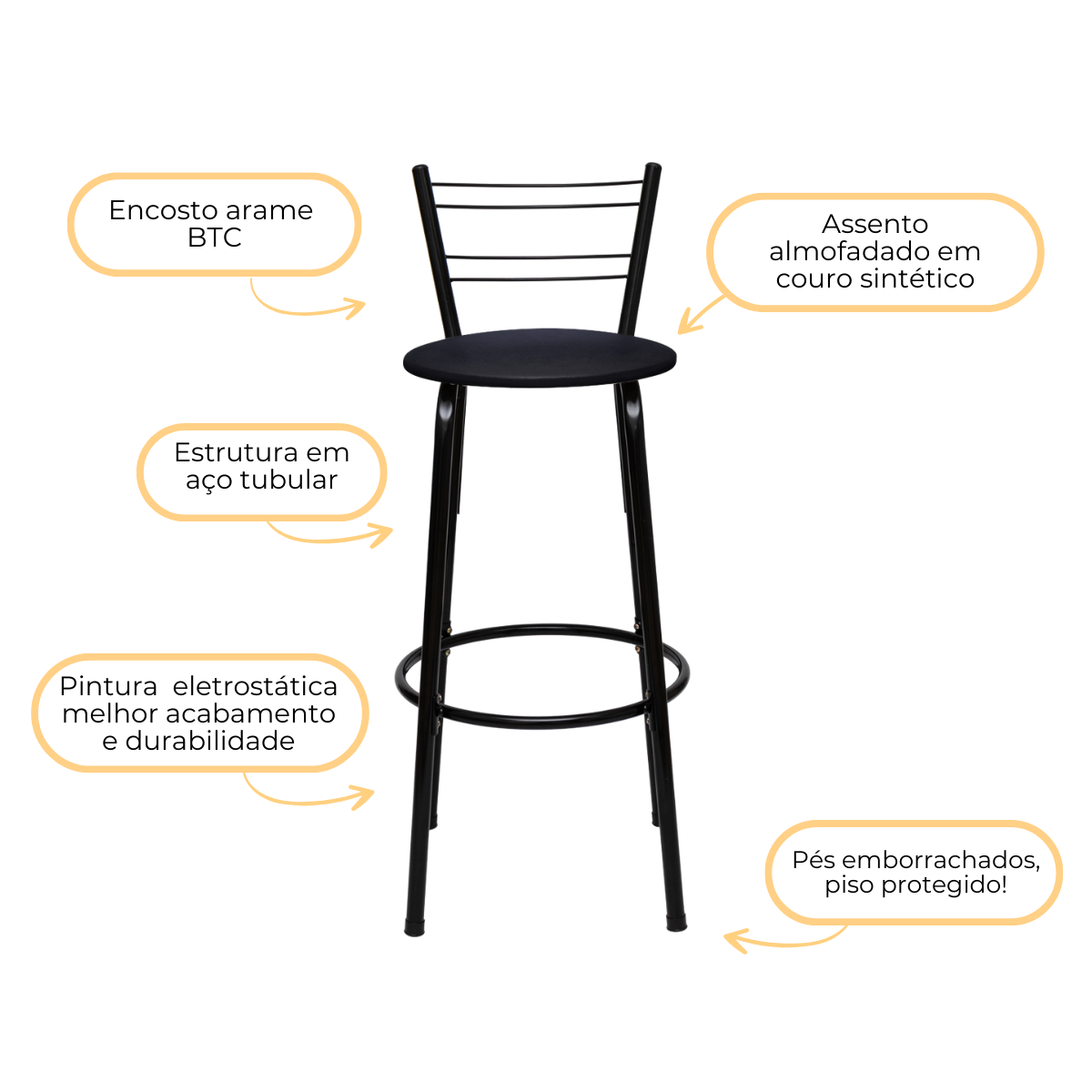 Banqueta Flórida Estrutura Preta Assento Preto Tamanho 70cm Toda ...