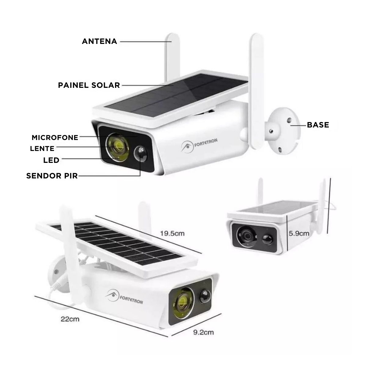 Câmera Wifi Energia Solar IP66 Full HD 1080p 2.0 Mega Pixels - Fortetron