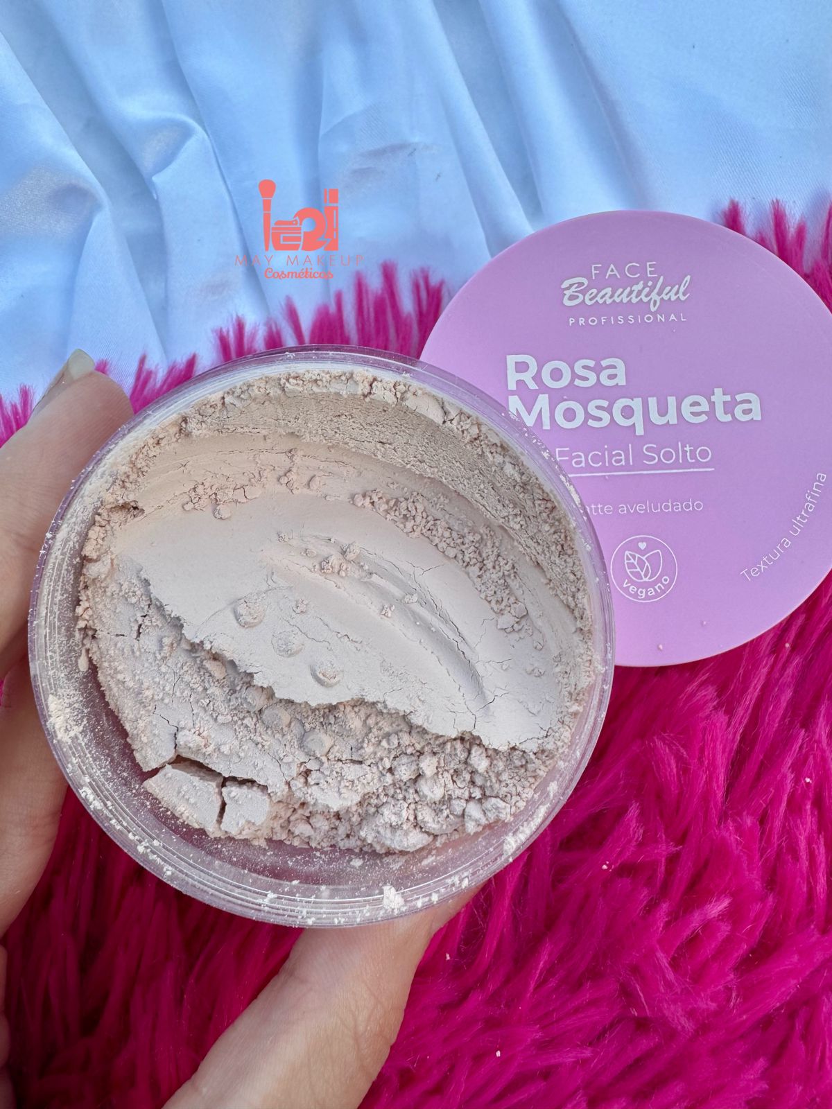 Pó facial Solto Rosa Mosqueta Face Beautiful - May Makeup Cosméticos