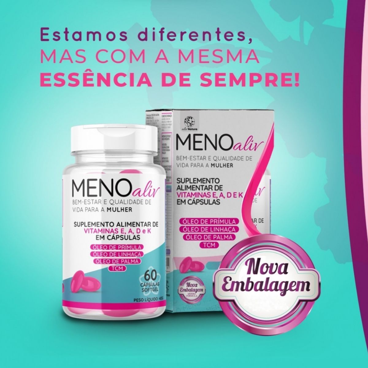 Meno Aliv Tratamento para Menopausa 500mg 60 Capsulas - Lojas99
