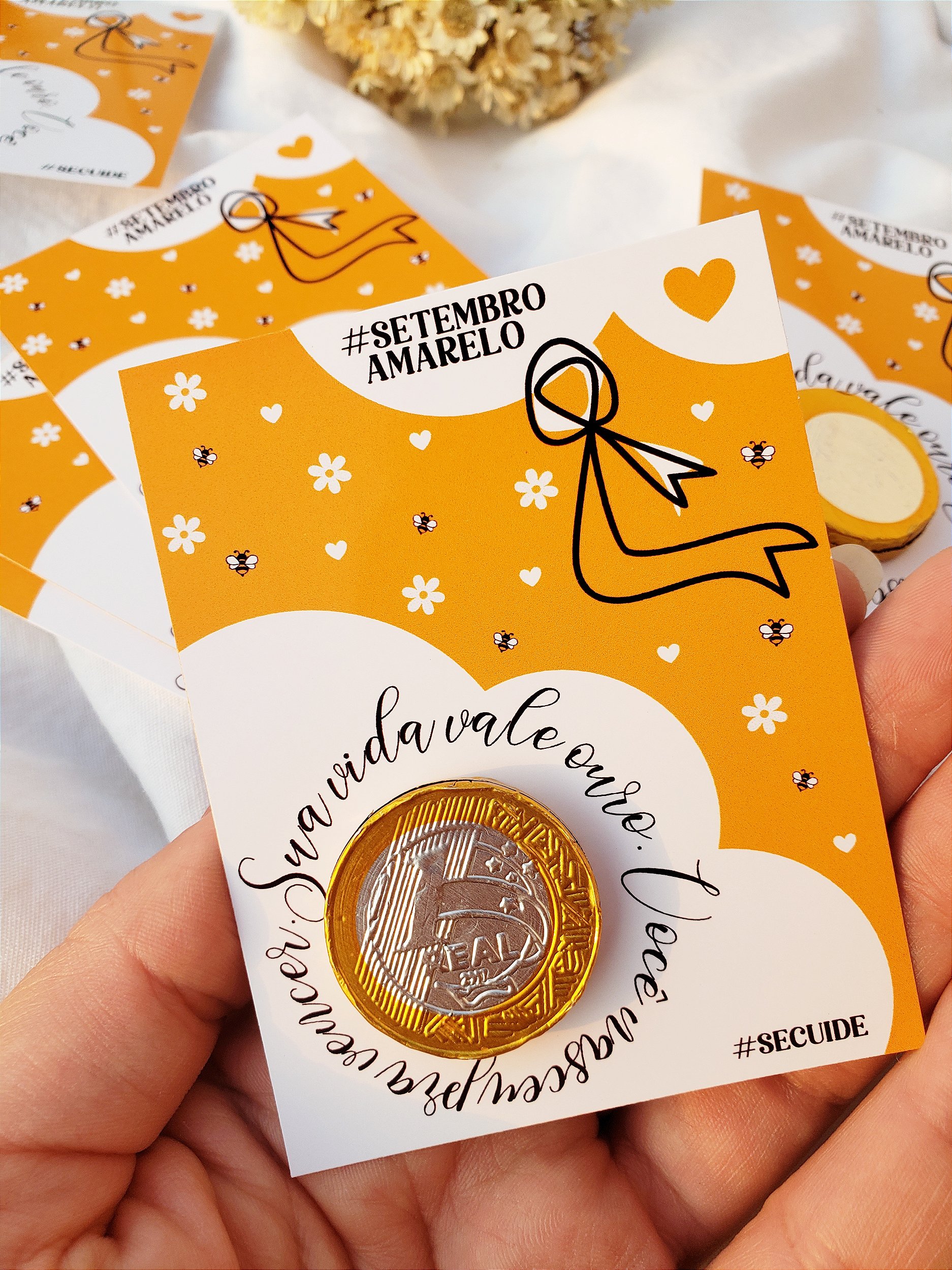 36 Cards + Moeda de Chocolate - Setembro Amarelo - Andy Almeida Designer
