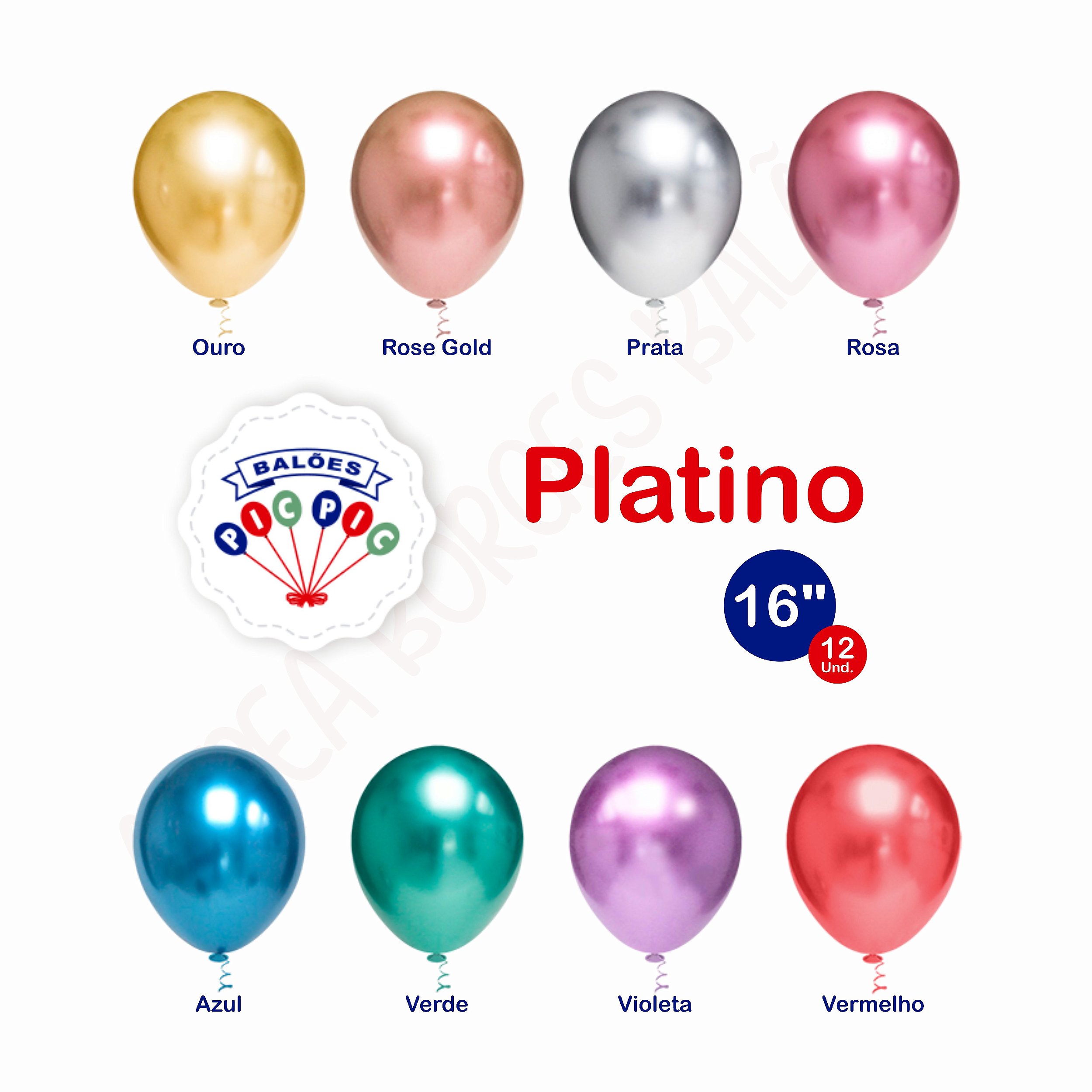 Balão Bexiga Festa Platino Cromado Pic Pic 16 Polegadas C/ 12 Unidades - Aurea Borges Balões