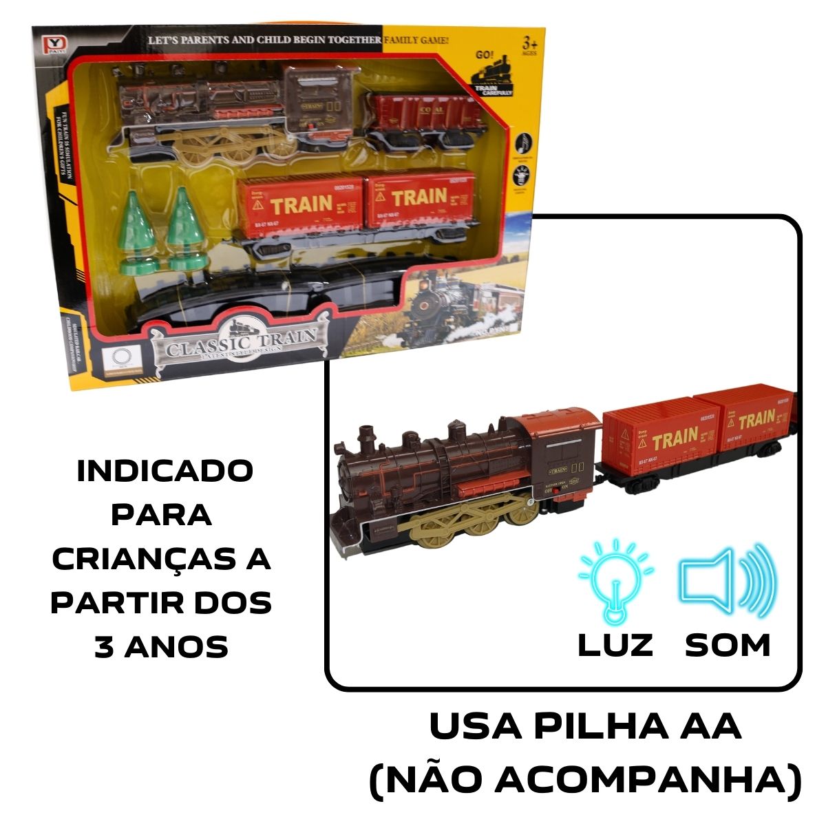 Trem Ferrorama Com Luz Som Trilhos Pista Locomotiva Elétrico Trenzinho ...