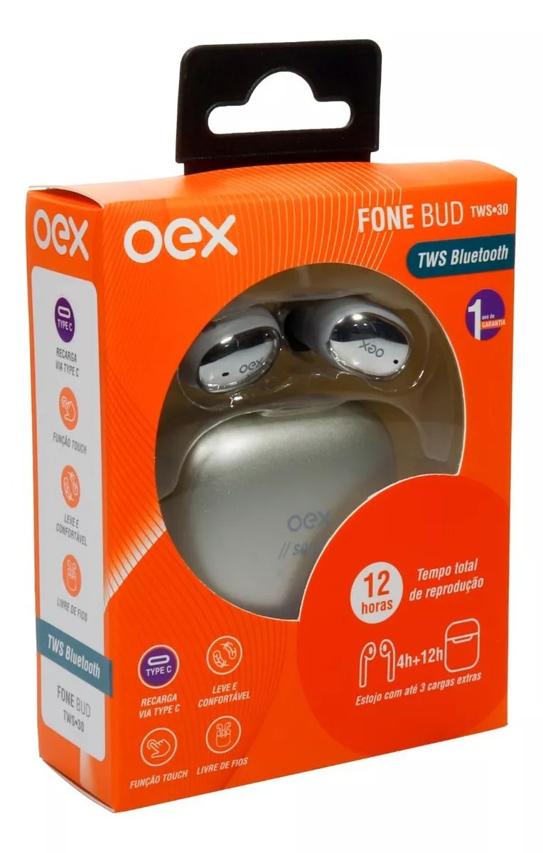 Fone De Ouvido Bluetooth Bud Prata Tws30 Oex - Digimer
