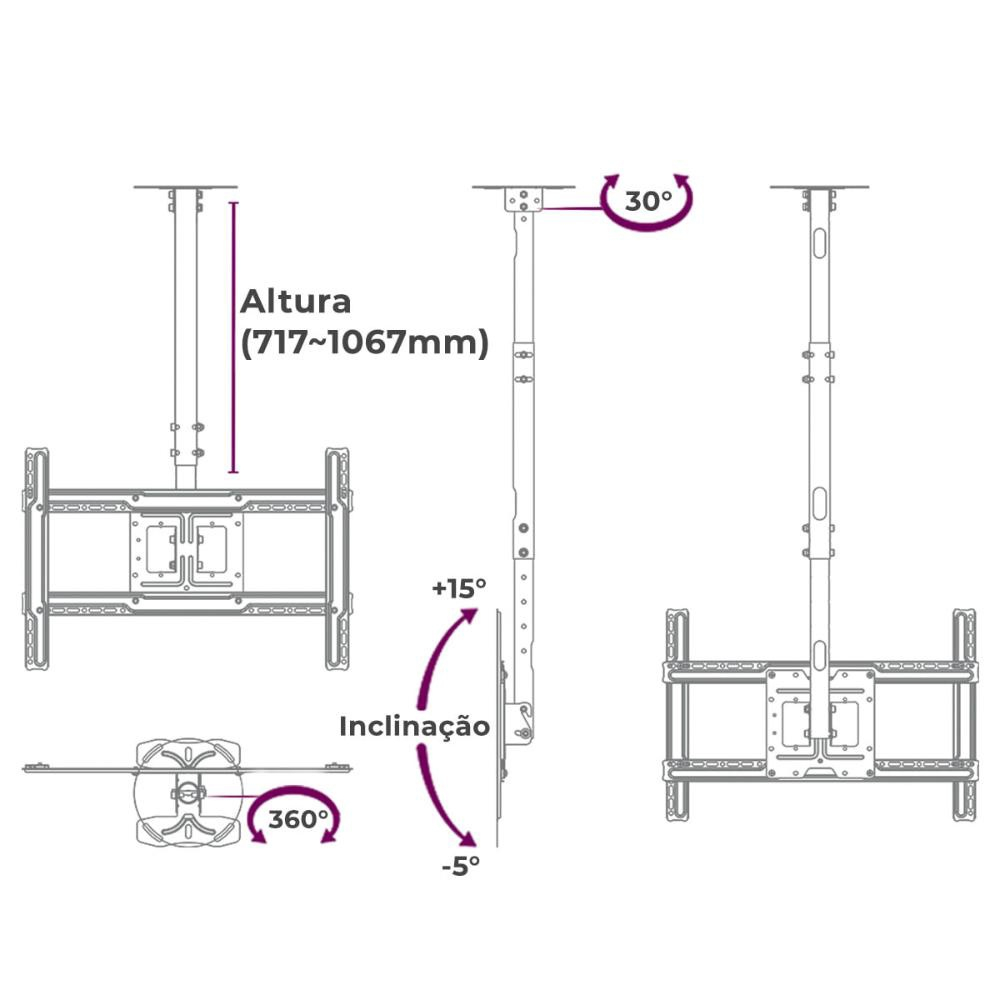 Suporte de TV Teto/Parede 360 Graus 32" Ate 75" SAV-6000 - Digimer
