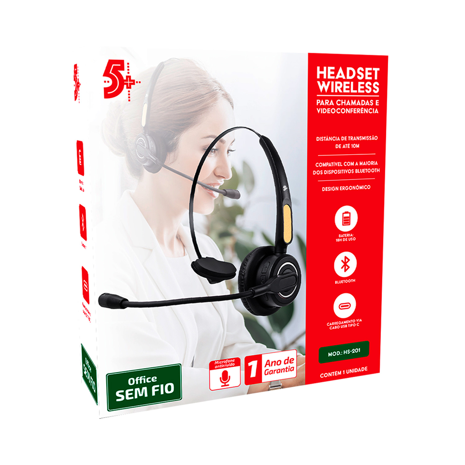 Fone Headset Home Office S/ Fio Bluetooth Wireless C/ Anatel - Digimer
