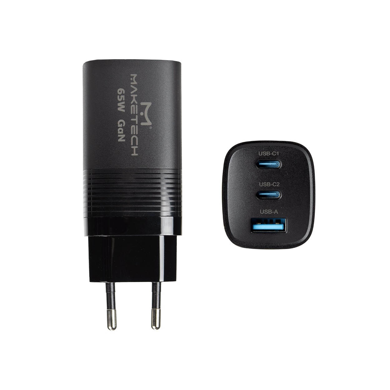Carregador 2x Usb-C 1x Usb 65w Gan Cm-6553 Maketech Preto - Digimer