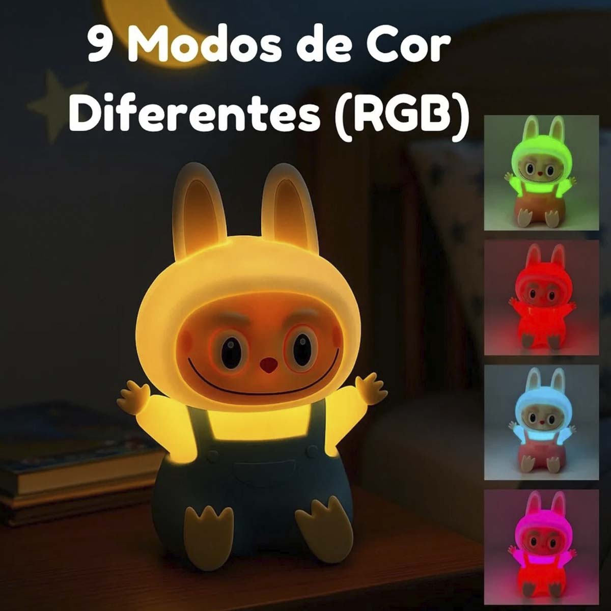 Luminária Labubu Abajur Silicone Rgb Recarregável Roxo - Digimer