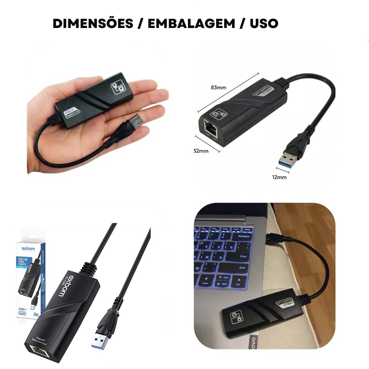 Cabo Adaptador Rede Porta Usb Internet Alta Velocidade Giga - Digimer