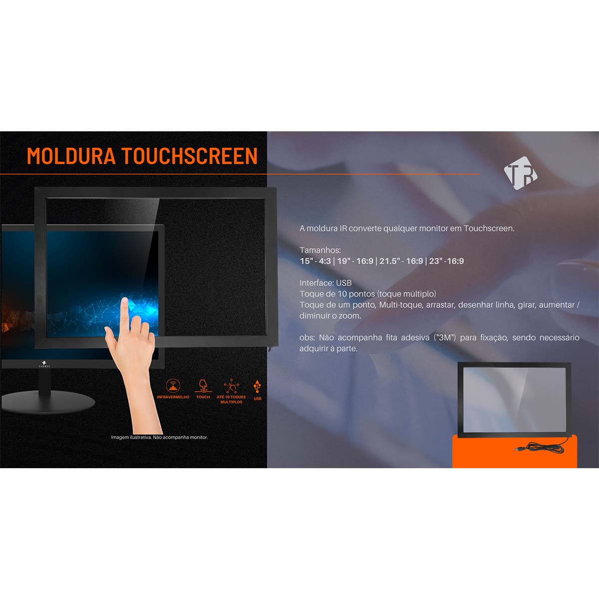 Tela Touch Screen 21,5 Moldura Usb Qualquer Monitor Em Touch - Digimer