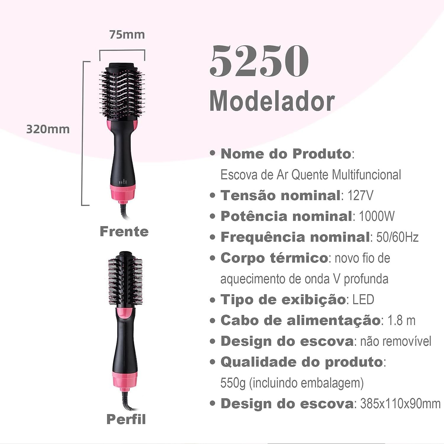 Escova Secadora Modeladora Potente 3 Em 1 110 V One Step Seca
