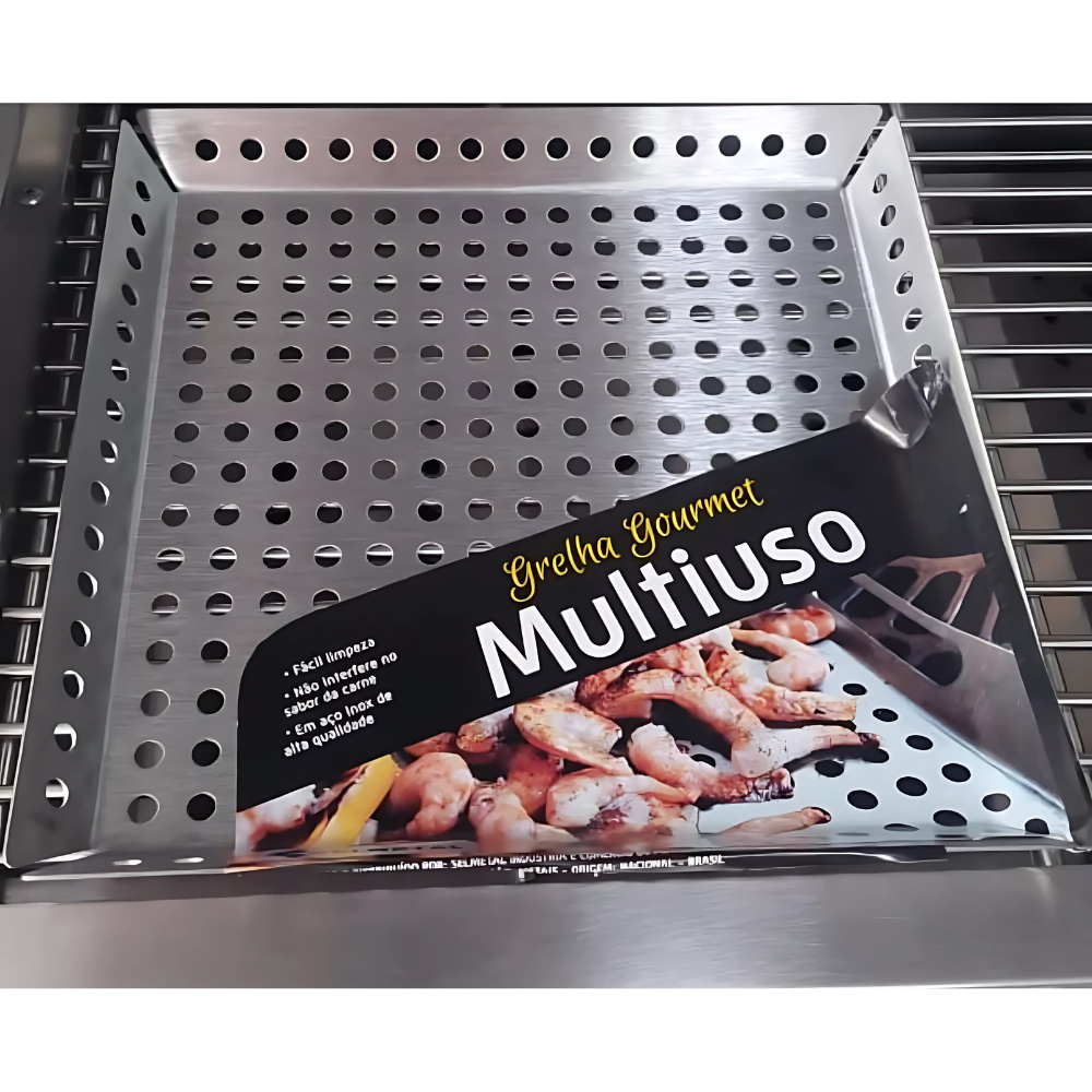 Grelha Gourmet Multiuso em Inox Para Churrasqueira - 25X25 cm ...