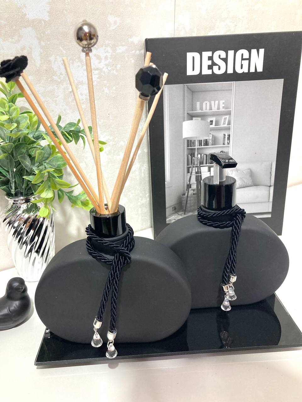 Aromatizador e Saboneteira Jolly Preto Fosco kit completo - KRC HOME DECOR